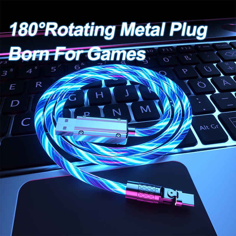 180°Rotation Elbow Glowing Fast Charge Cable 120W Nightclub Streaming ...
