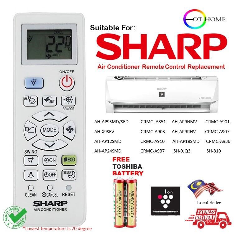 Sharp air cond remote control jet ion replacement AH-AP9NMV / AH-X9SEV ...