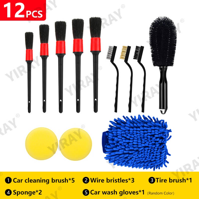 12pcs Car Detailing Brush Kit Wire bristles Wheel Rims Clean Brush Set ...