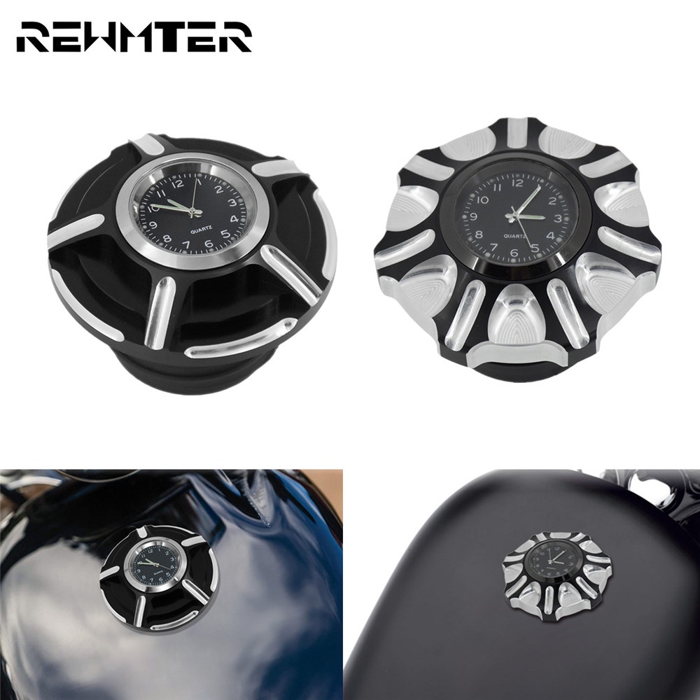 Motorcycle Oil Gas Tank Cap Fuel Gas Cover With Clock For Harley Dyna ...