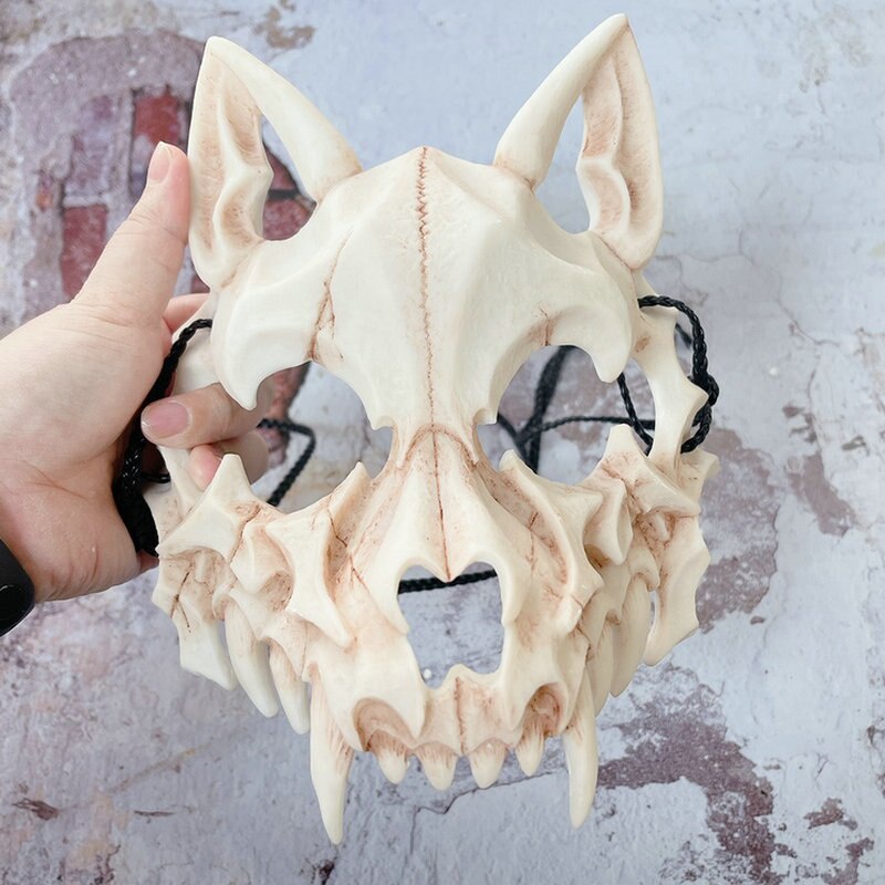 Party Skull Mask Long Teeth Demon Skeleton Half Face Mask Wolf Dragon ...