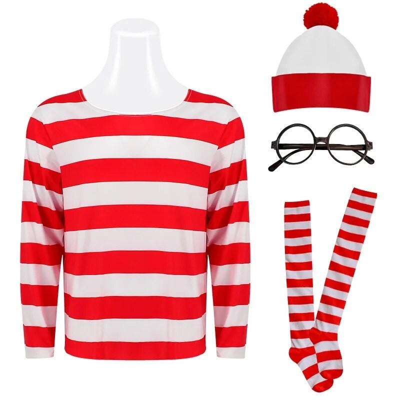 Cartoon Where is Wally Waldo Cosplay Costume Waldo Book Week Cosplay ...