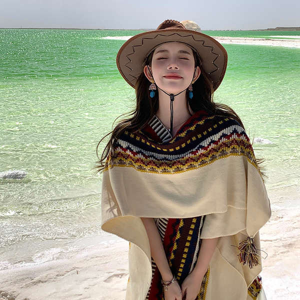 selendang bahu klasik Bohemian selendang jubah eksotik wanita Yunnan ...