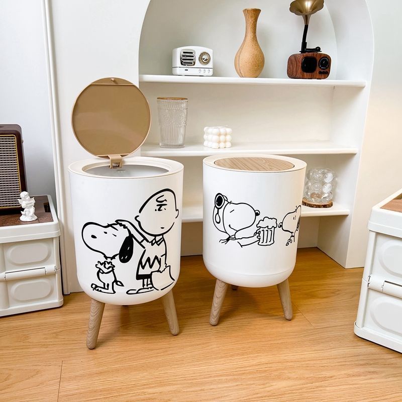 Push Type Trash Can Snoopy Log Trash Can Cute Creative Household Wood ...