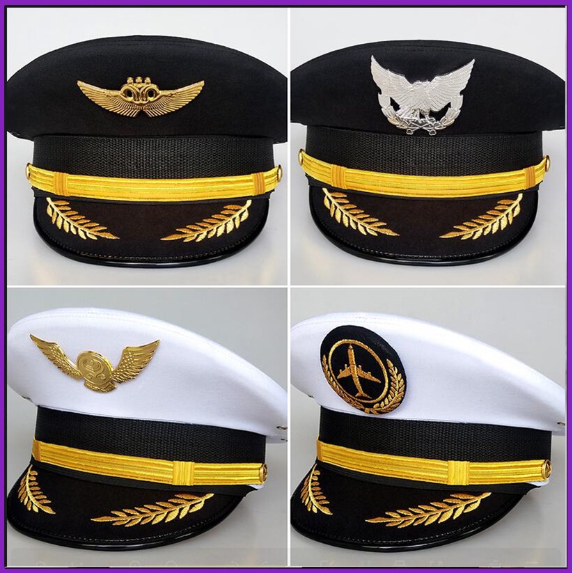 Air Plane Big-Brimmed Hat Cap Captain Uniform Hat Cap Pilot Hat Wheel ...