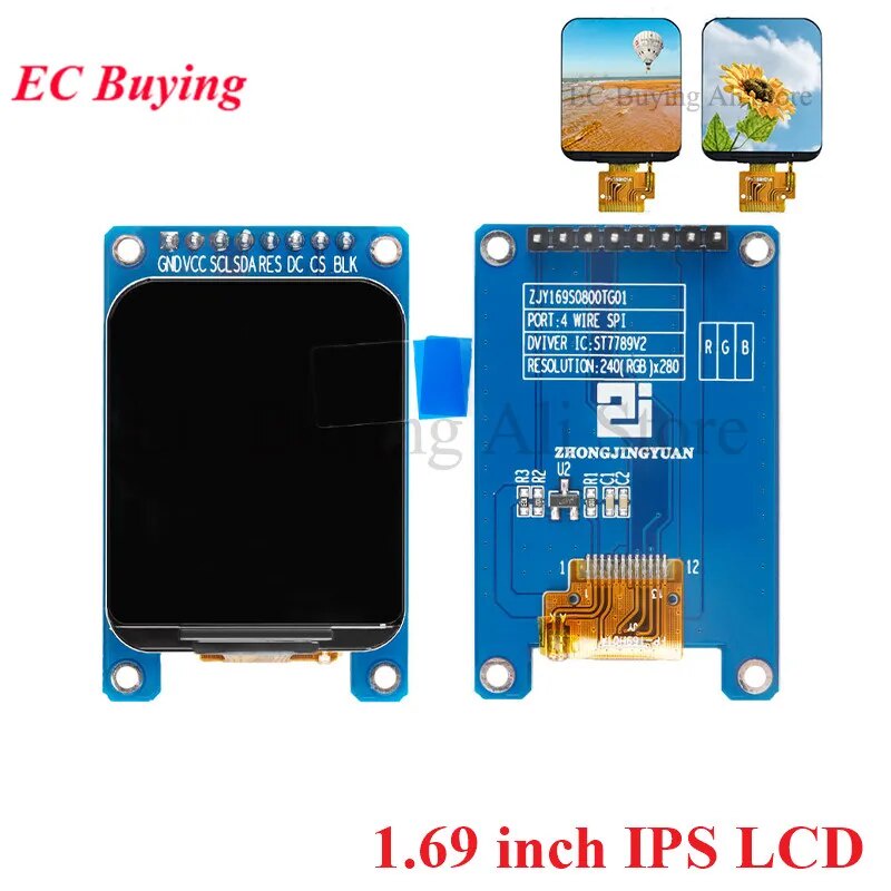 1.69 Inch 1.69" Color TFT Display Module HD IPS LCD LED Screen 240X280 SPI Interface ST7789 ...