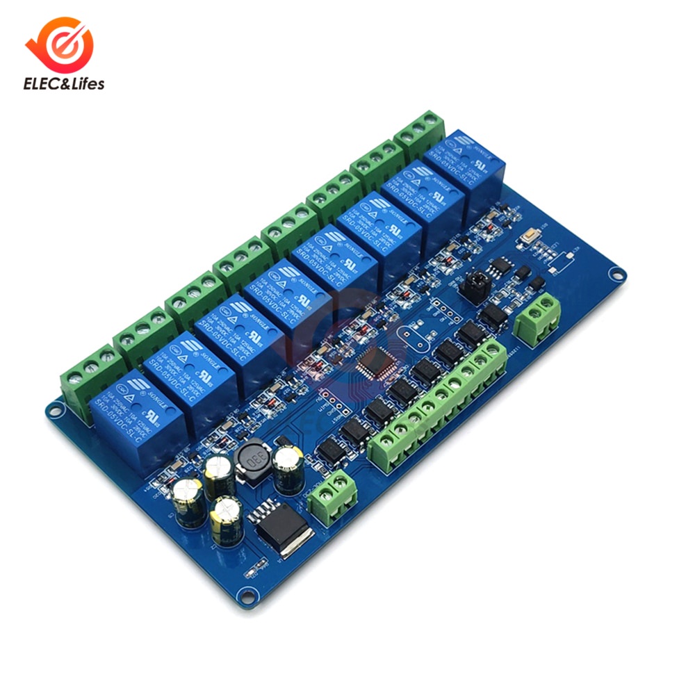 DC 7V-30V Modbus Rtu 8 Channel Relay Module Control Switch 12V 8CH Input / Output RS485 / TTL ...