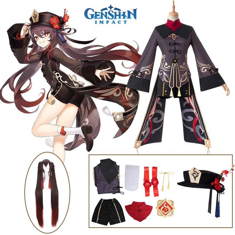Genshin Impact Hu Tao Cosplay Costume HuTao Style Clothing Uniform Wig ...