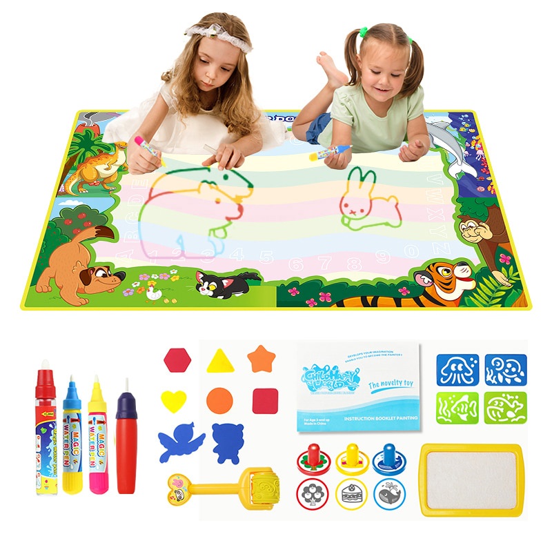 8 Types Reusable Magic Water Drawing Mat with Drawing Pens & 1 Stamp ...