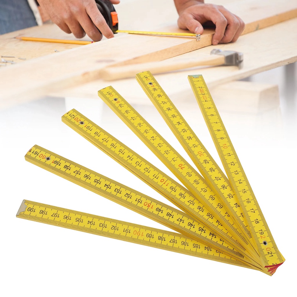 2m Folding Ruler Wooden Carpenter Tool Inch Metric Double Sided Scale ...