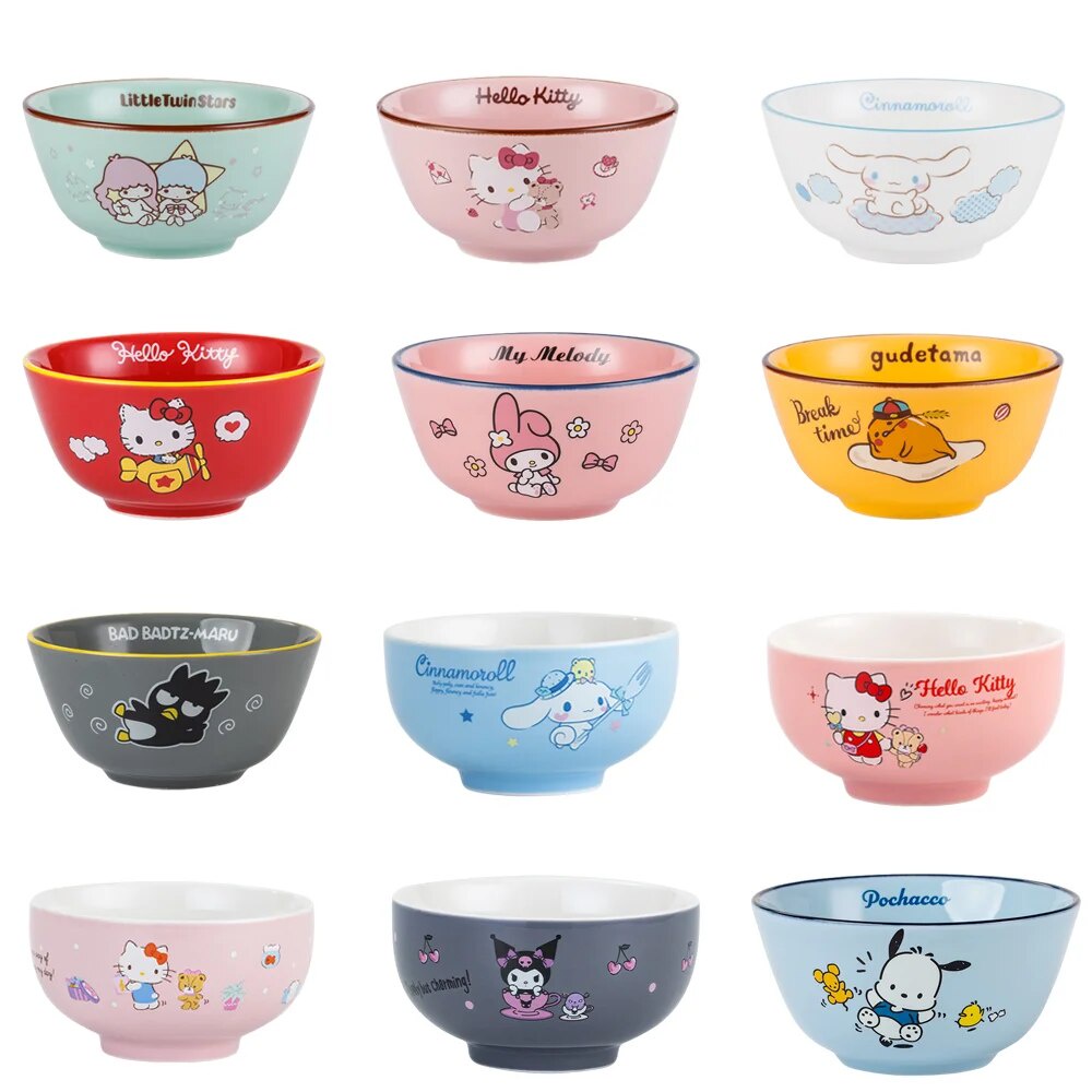 Anime Sanrio Hello Kitty Ceramic Bowl Kawaii My Melody Kuromi ...