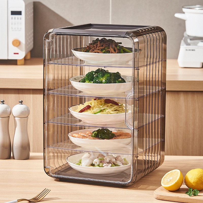 5 LAYERS FOOD COVER PLASTIC TRANSPARENT DISH COVER DUST-PROOF STACKABLE ...