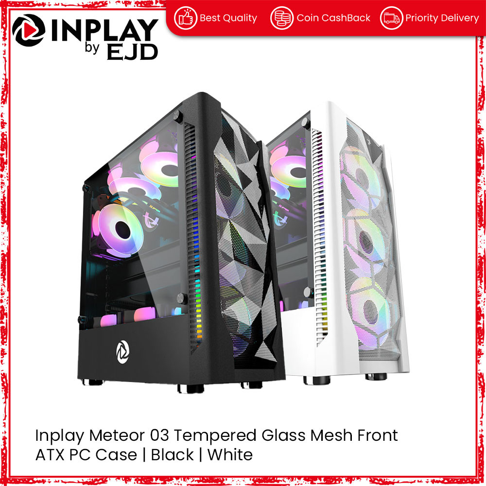 Inplay Meteor 03 | Black | White | Tempered Glass Mesh Front ATX PC ...