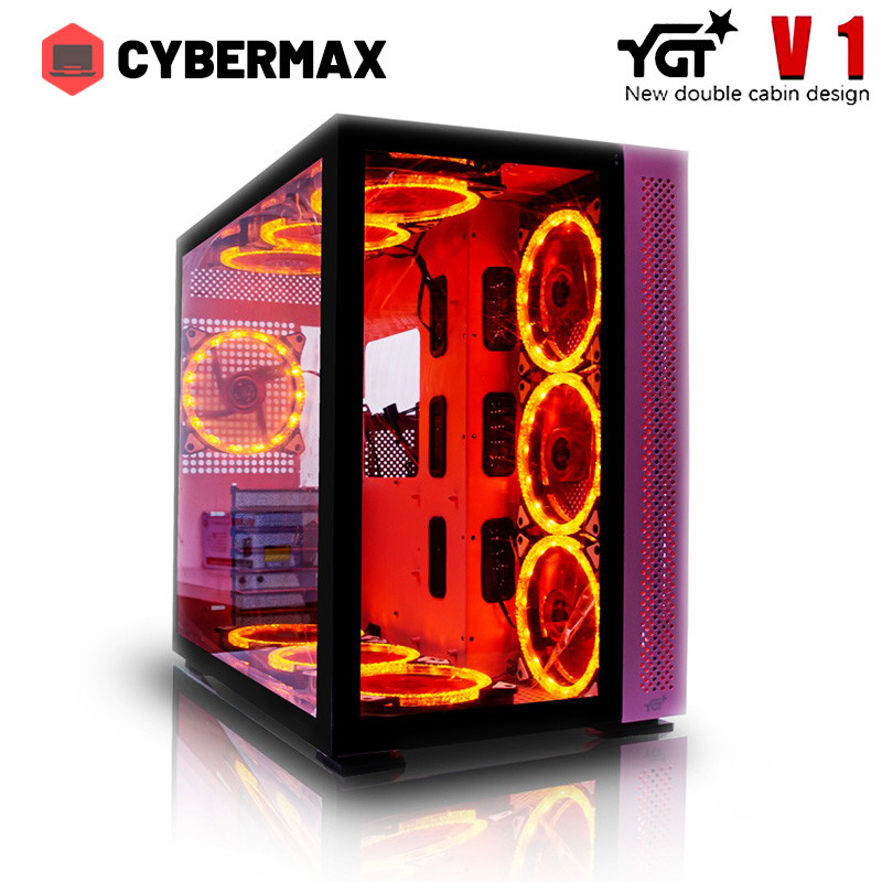 YGT V1 Dual-Chamber ATX PC Case Gaming Tempered Glass Maxt Desktop ...