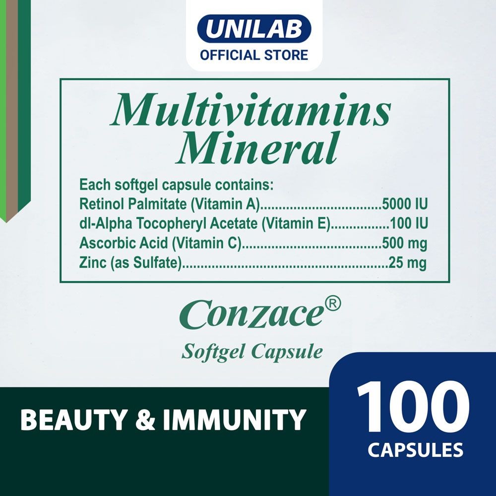 Unilab Conzace Multivitamins 100 Capsules - For Stronger Immunity and ...