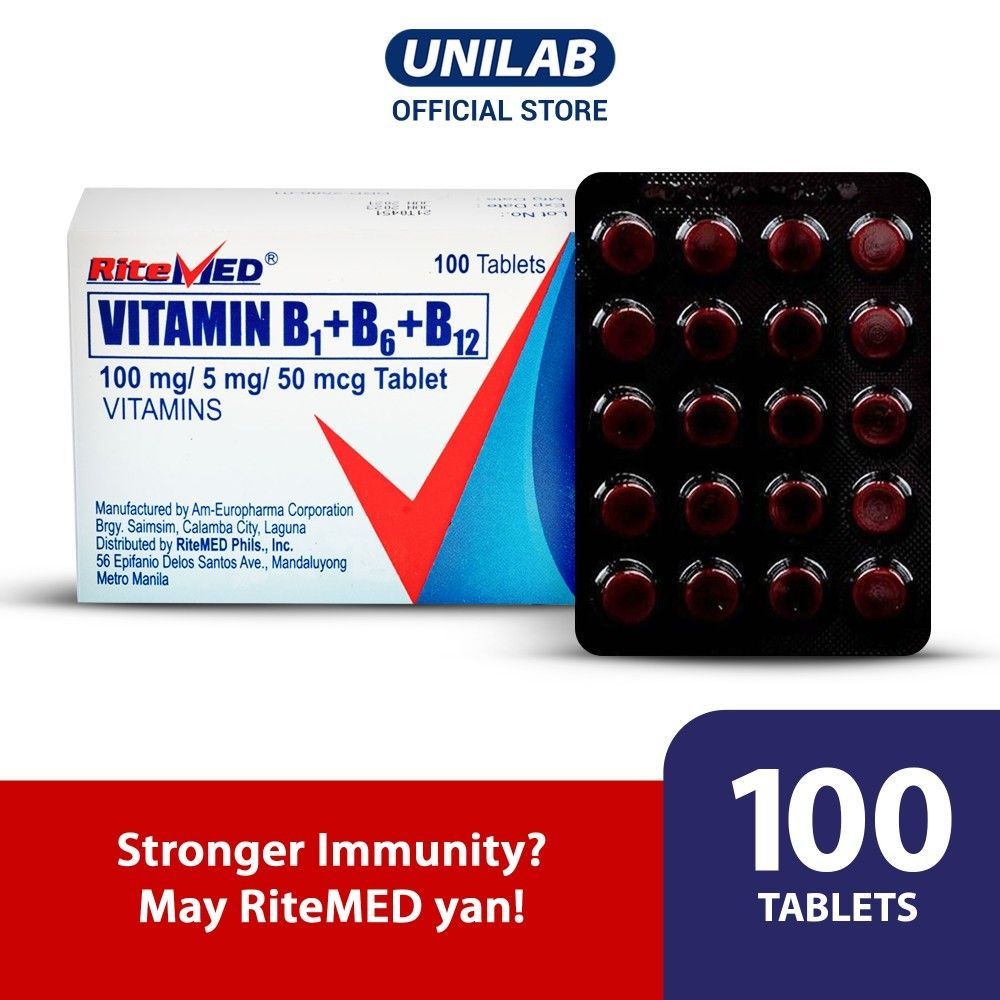 Unilab - RiteMED Vitamin B Complex 100mg/5mg/50mcg per tablet 100 ...