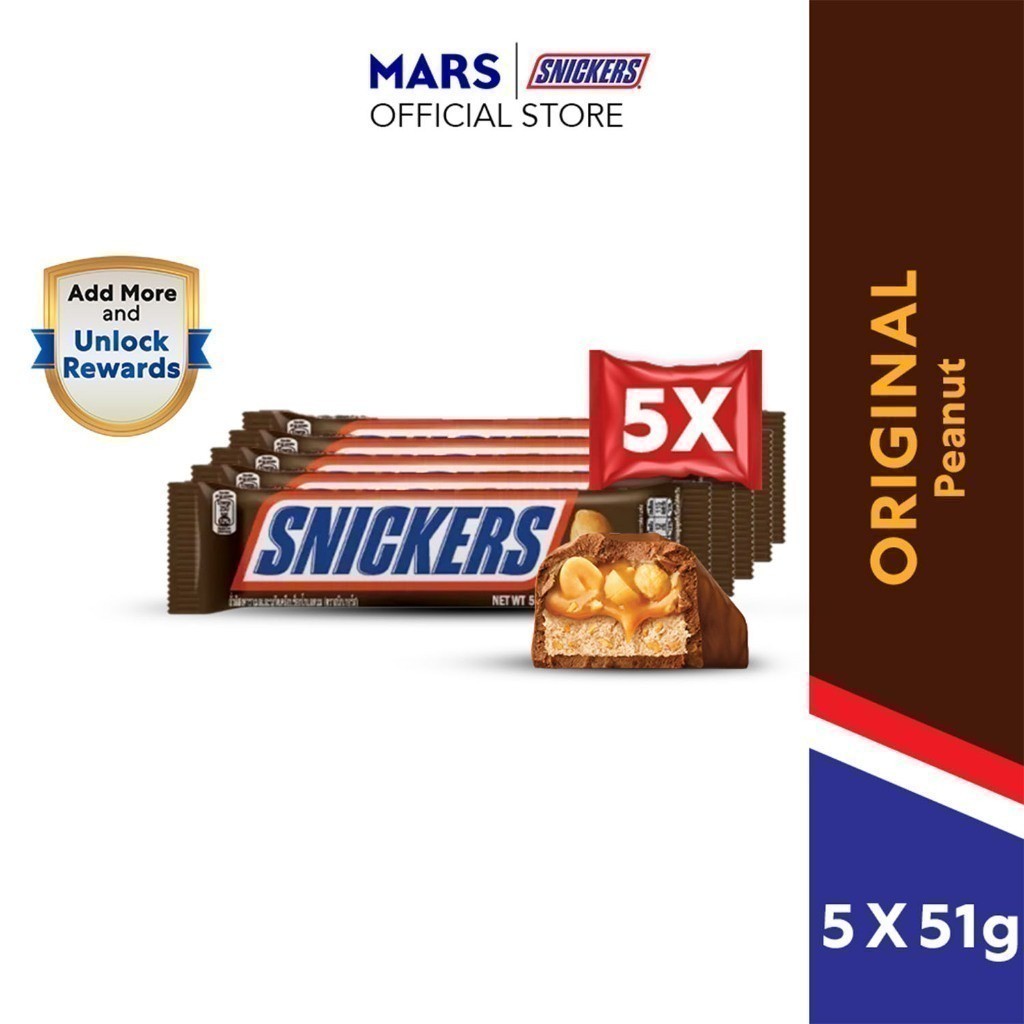 SNICKERS Classic Chocolate Bar 51g [Pack of 5] | Imported Chocolate ...