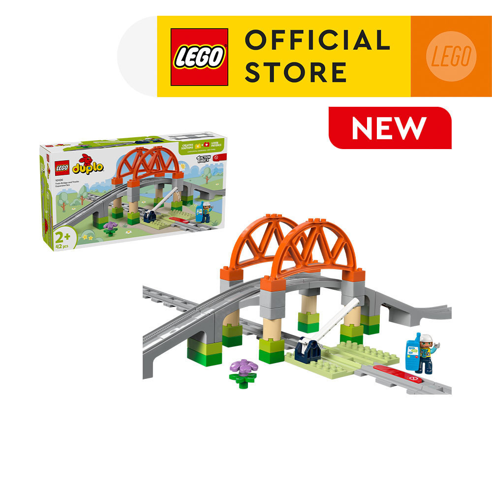 LEGO DUPLO 10426 Train Bridge and Tracks Expansion Set, Age 2 ...