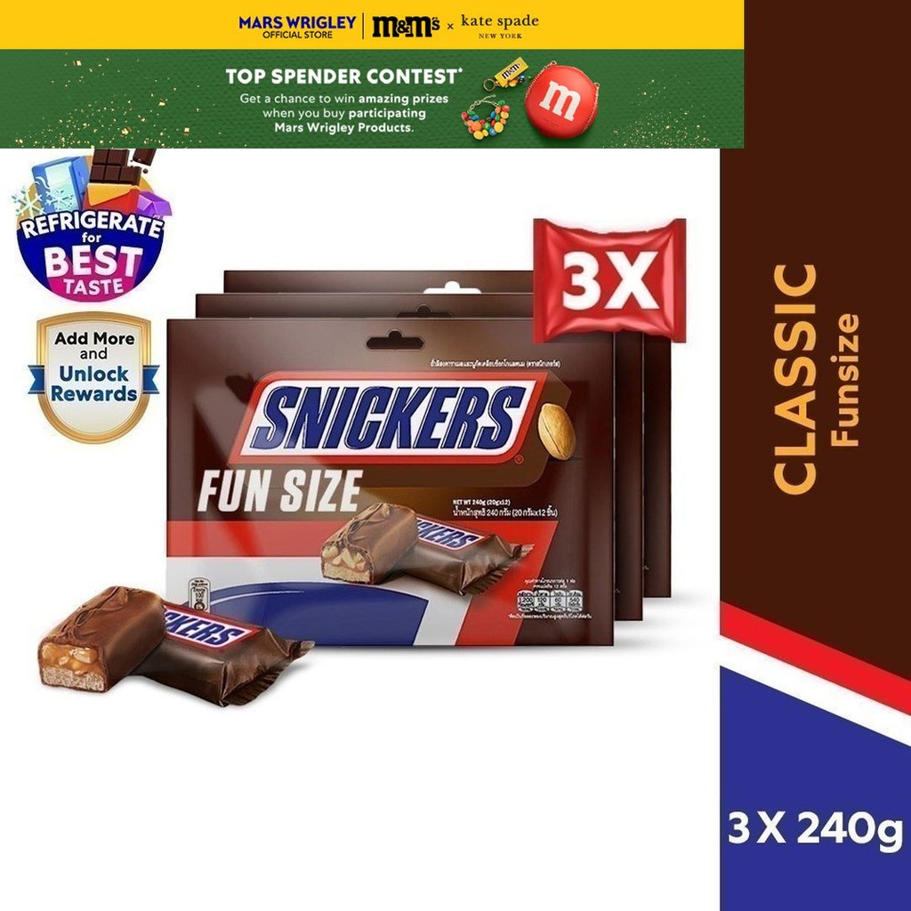 SNICKERS Classic Chocolate Bar Funsize 240g [Bundle of 3] | Imported ...
