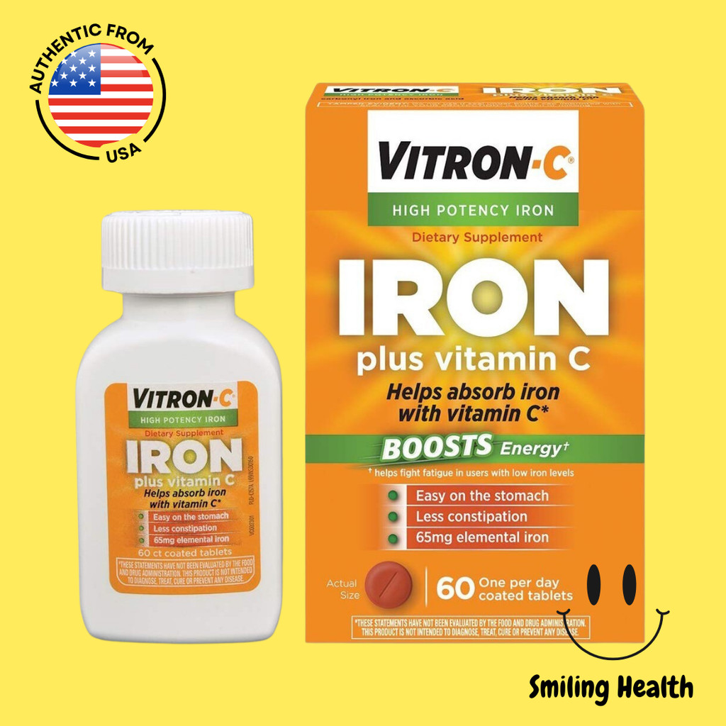 Vitron-C High Potency Iron Supplement with Vitamin C 60 Count PACKAGING ...