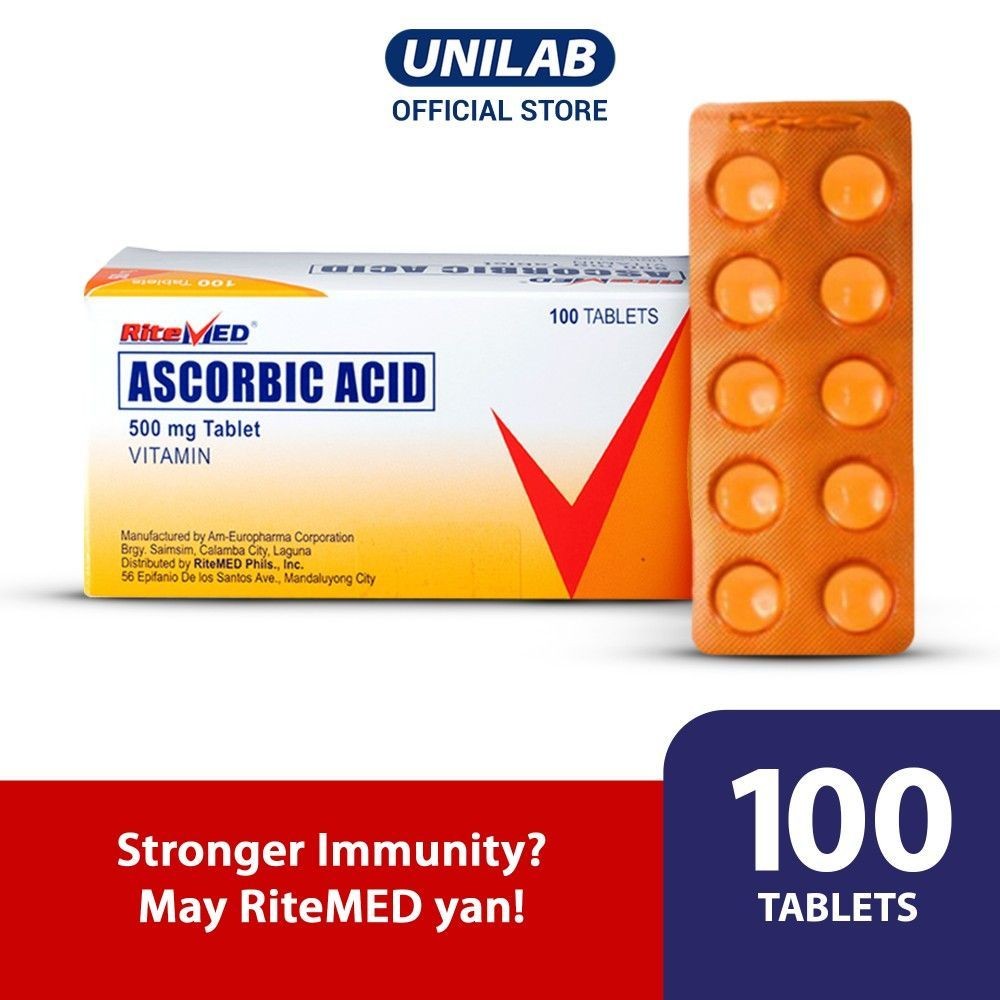 Unilab - RiteMED Ascorbic Acid 500mg 100 Tablets (Vitamin C) | Shopee ...