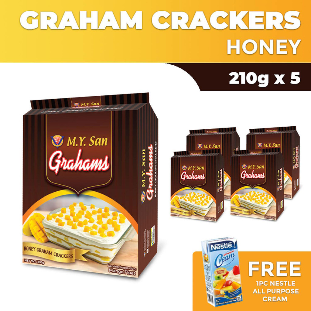 MY San Handy Pack Honey Graham 210g X 5 + Nestlé All Purpose Cream ...