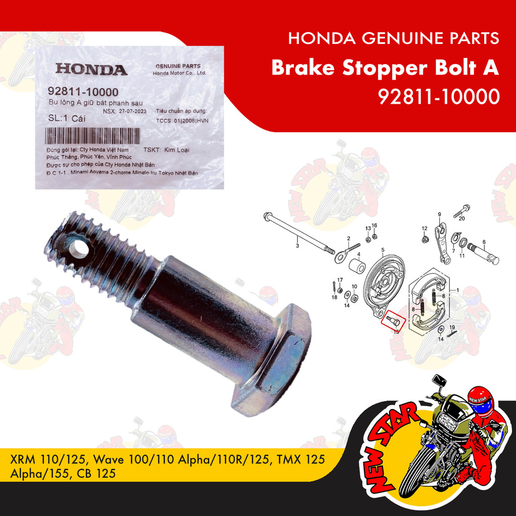 92811-10000 | Brake Stopper Bolt A | Honda parts | XRM 110/125 Wave 100 ...