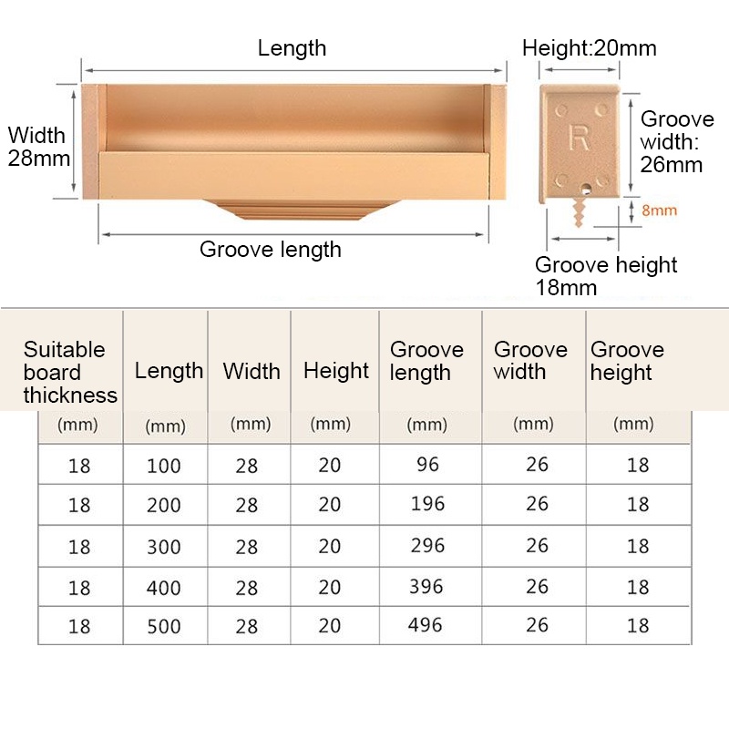 100mm-500mm Hidden Door Handle Black Gold Embedded Handle Aluminum ...