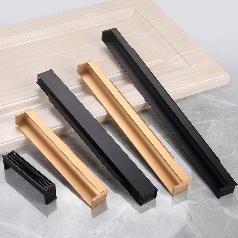 100mm-500mm Hidden Door Handle Black Gold Embedded Handle Aluminum ...