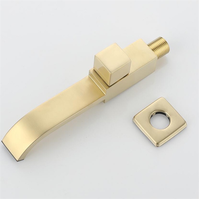Brass Only Cold Water Faucet Wall Mounted Gold Brushed Basin Tap Square ...