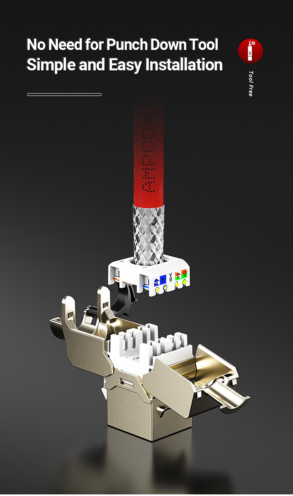 AMPCOM CAT7A CAT7 CAT6A CAT6 RJ45 Ratchet Lock STP Toolless Modular ...