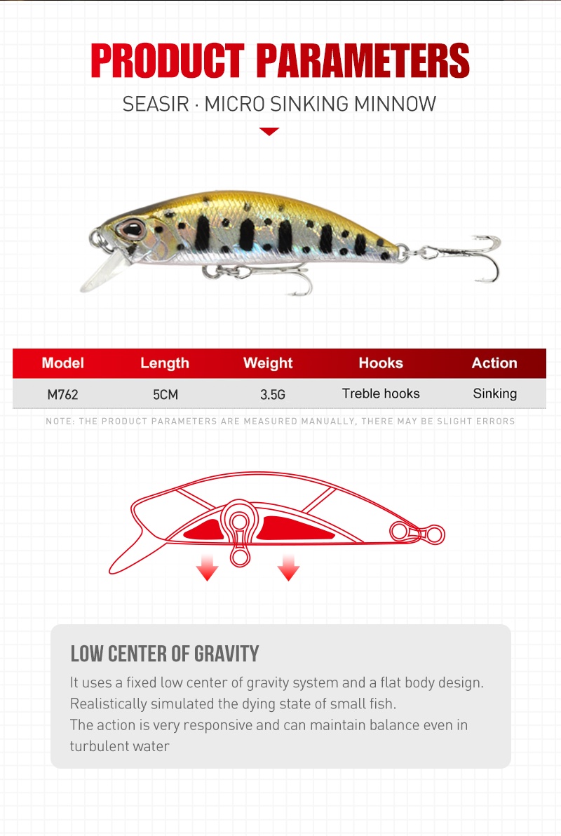 SEASIR Micro Sinking Minnow Baubles Fishing Lure Meteor Long Throw Bait ...