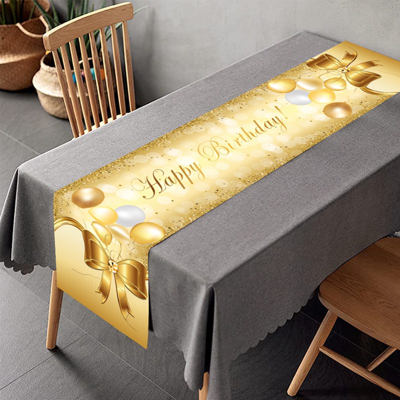 35x180CM Happy Birthday Tablerunner Black Gold Balloon Table Cover ...