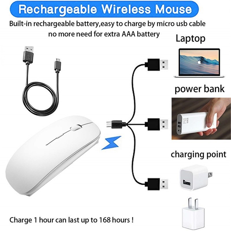 Rechargeable Optical Wireless Mouse Slient Button Ultra Thin Mini ...