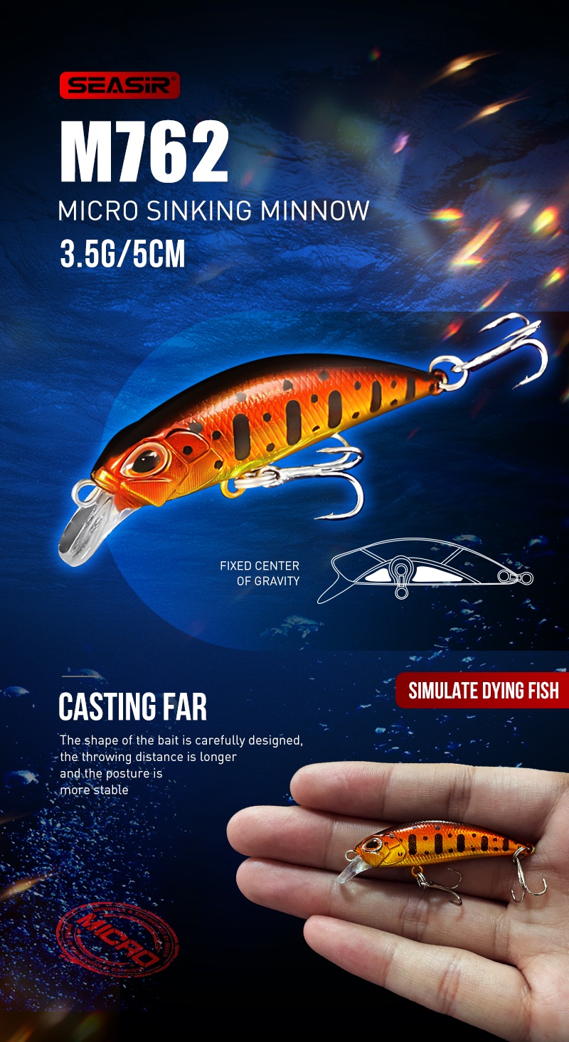 SEASIR Micro Sinking Minnow Baubles Fishing Lure Meteor Long Throw Bait ...