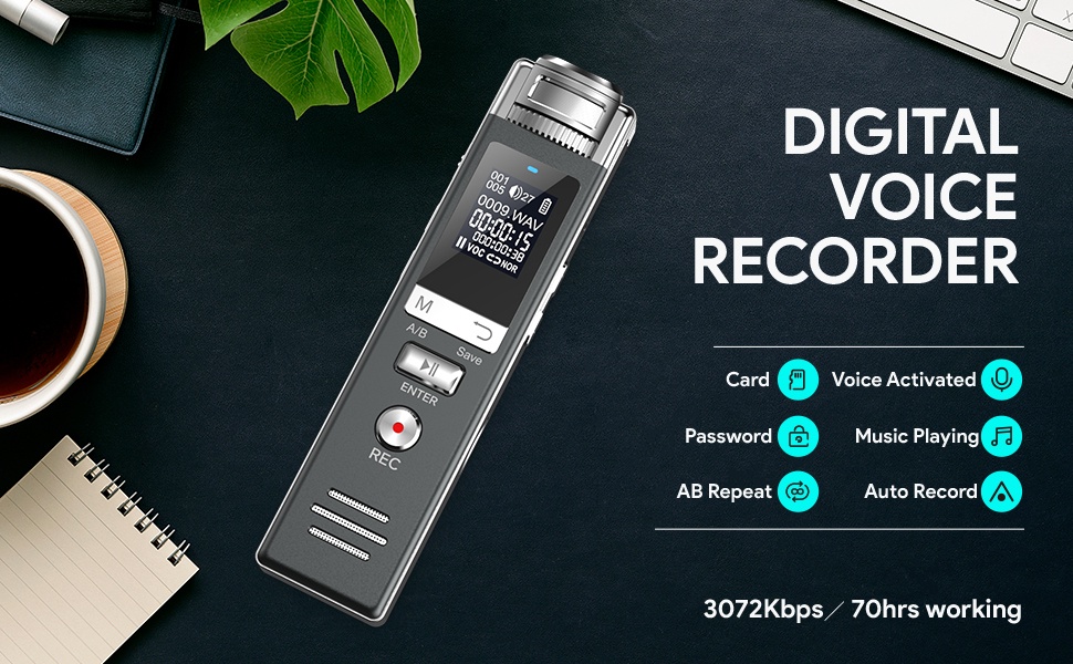 Digital Voice Recorder, Digital Recorder with Playback, Voice Activated ...