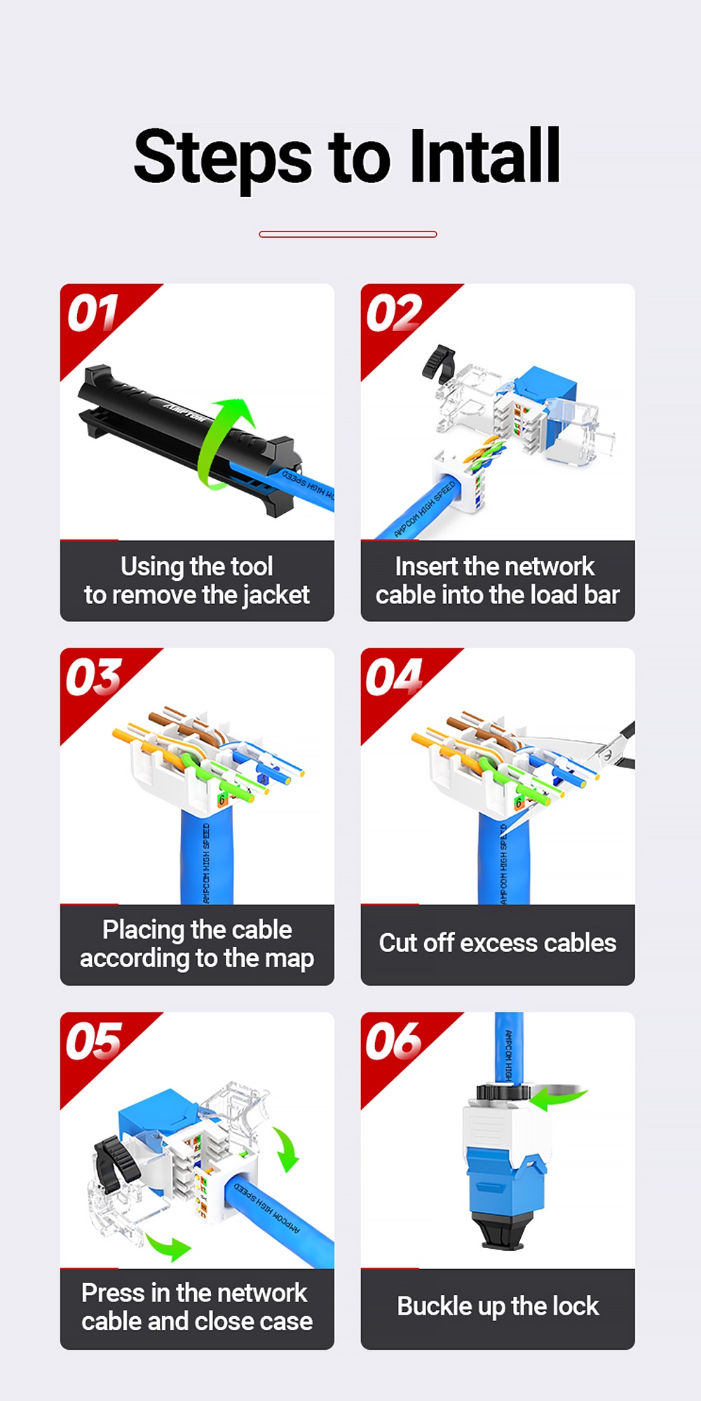 AMPCOM CAT7A CAT7 CAT6A CAT6 RJ45 Ratchet Lock STP Toolless Modular ...