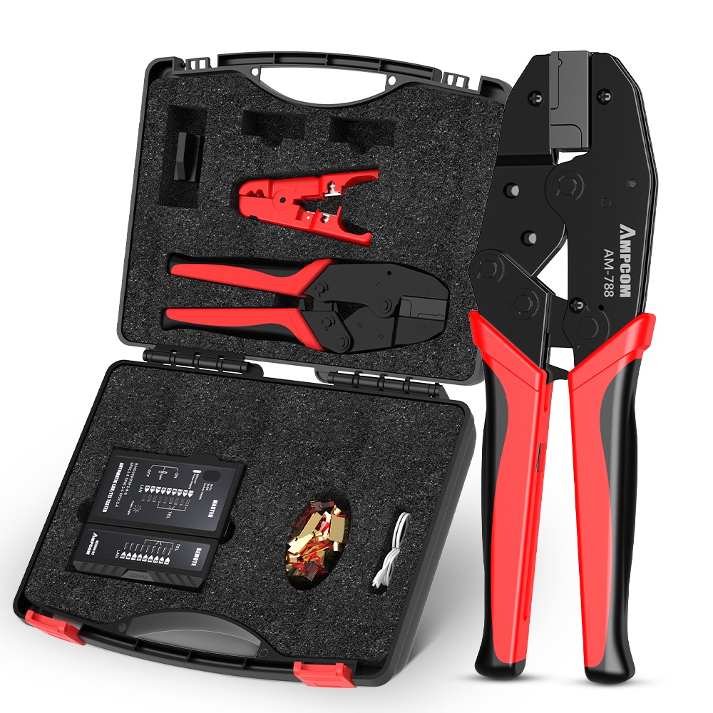 AMPCOM 12 In 1 RJ45 Crimper LAN Tester Tool Set Ethernet Cable Stripper ...