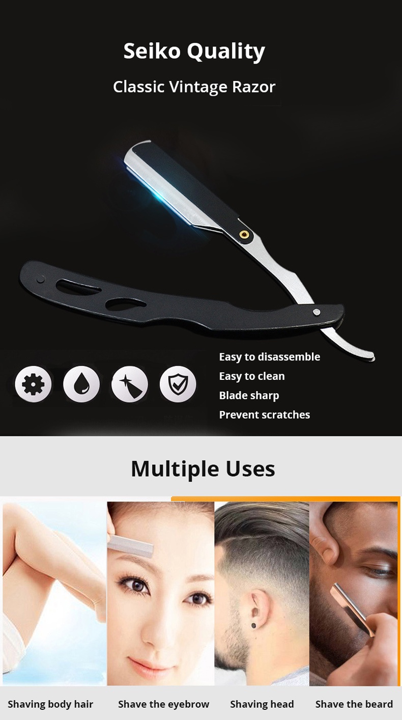 Vintage Straight Razor Folding Shaver for Men Foldable Handle Stainless ...