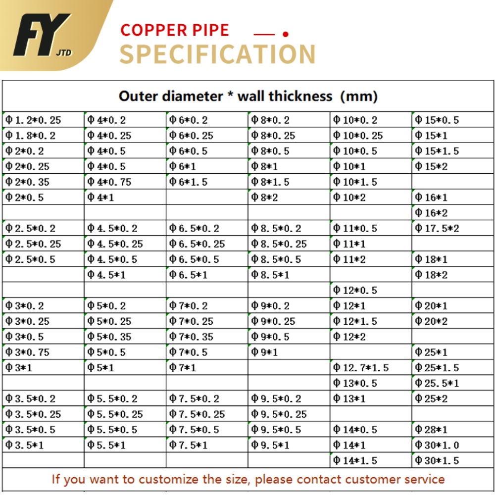FUYI copper pipe 0.2mm wall thickness 300mm length OD1.5 1.8 2 2.5 3 3. ...