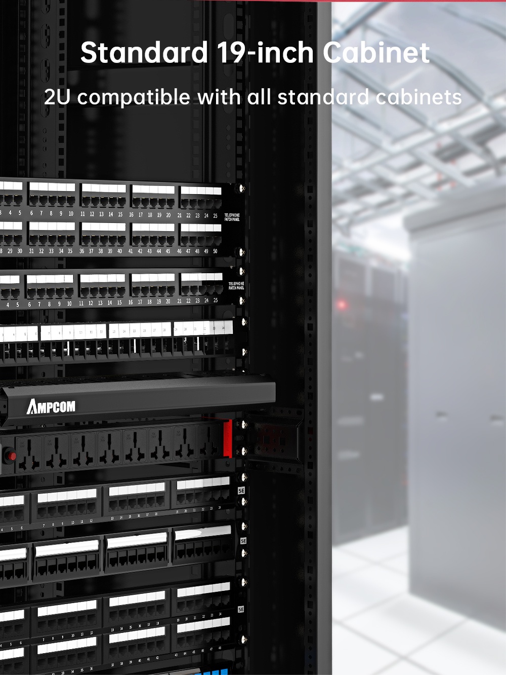 AMPCOM Telephone Voice 25/50 Ports Patch Panel, Cabinet Rack Mount - 1U ...