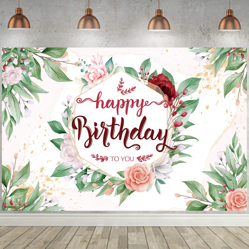 59*39'' Ins Flower Style Happy Birthday Backdrop For Photoshot Pink ...