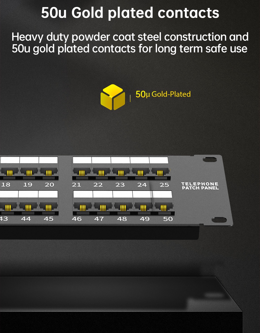 AMPCOM Telephone Voice 25/50 Ports Patch Panel, Cabinet Rack Mount - 1U ...