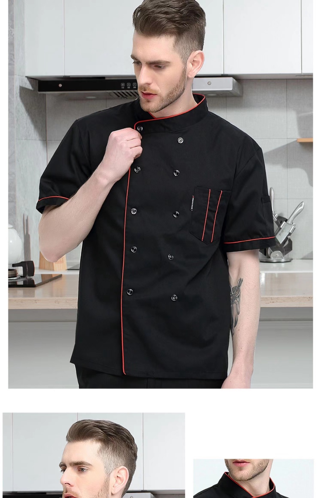 Ready Stock Chef clothing short-sleeved breathable kitchen cooking back ...