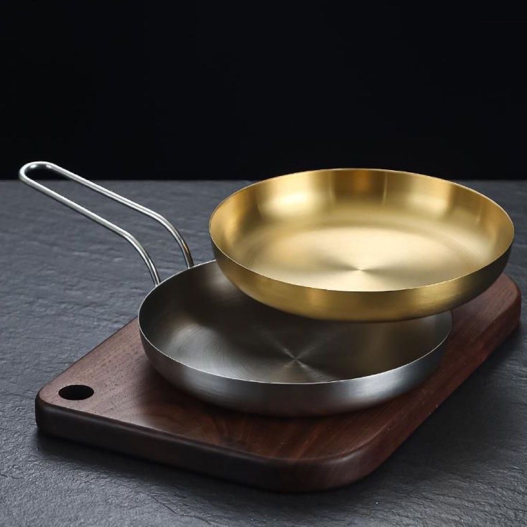 Stainless Steel Golden Sliver Frying Pan Steak Skillet Roasting Cooking ...