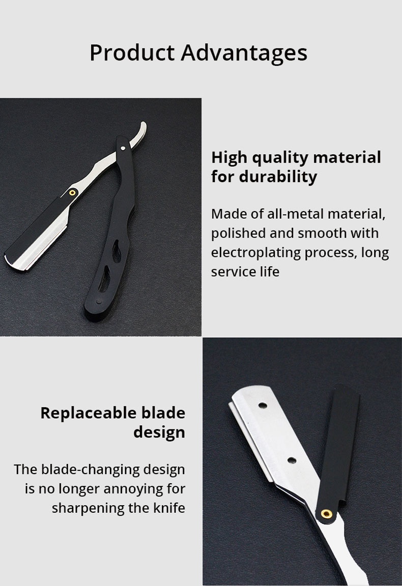 Vintage Straight Razor Folding Shaver for Men Foldable Handle Stainless ...