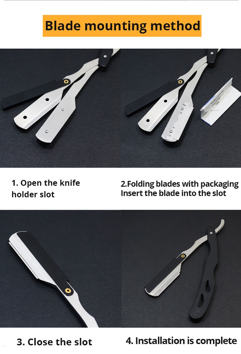 Vintage Straight Razor Folding Shaver for Men Foldable Handle Stainless ...