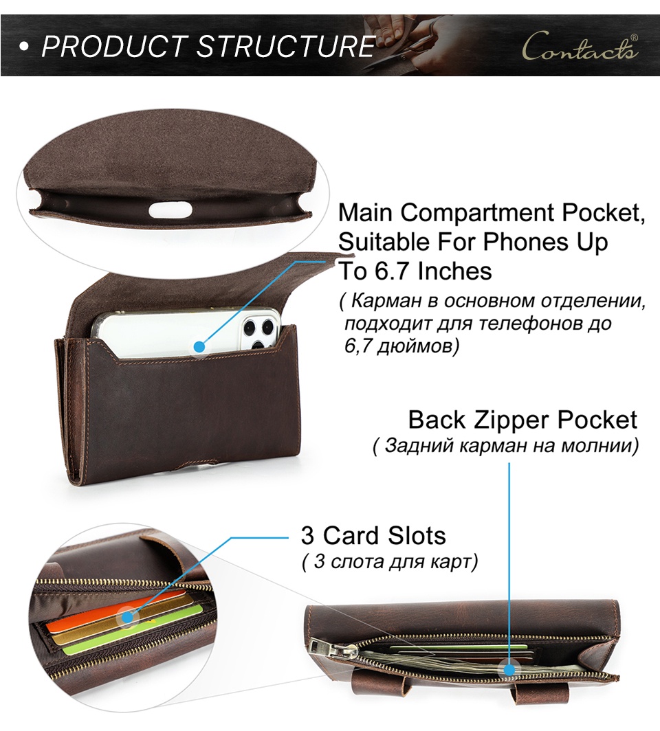 CONTACTS Genuine Leather Men Waist Bag Travel Small Waist Belt Pouch ...