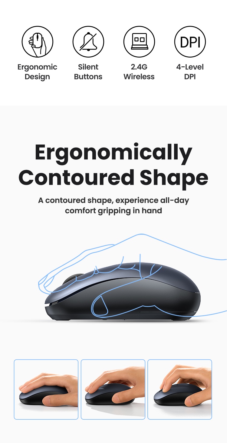 UGREEN Wireless Mouse 2.4G Silent Computer Mouse with USB Receiver, Optical Cordless Wireless ...