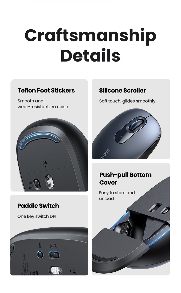 UGREEN Wireless Mouse 2.4G Silent Computer Mouse with USB Receiver ...